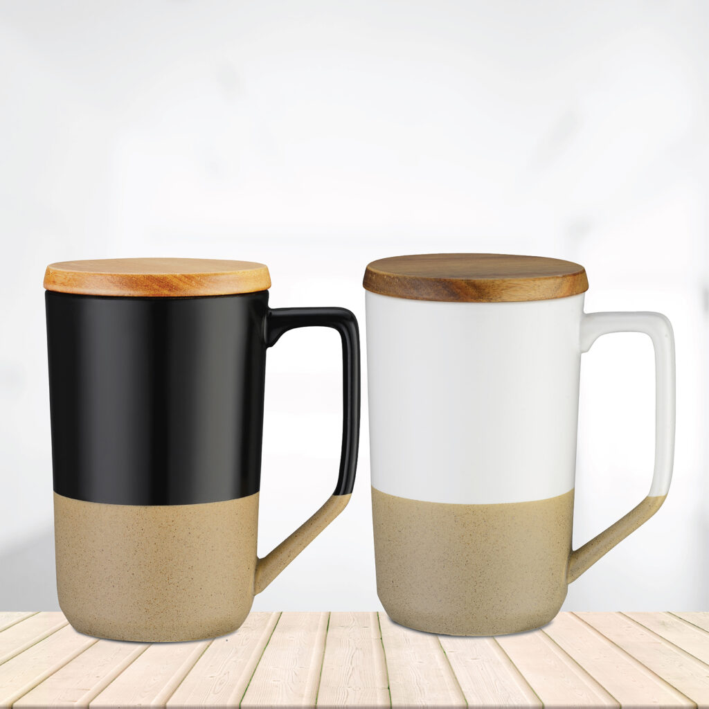 CALEDON – 15 OZ TWO-TONE TEA AND COFFEE CERAMIC MUG WITH WOOD LID – ACE ...